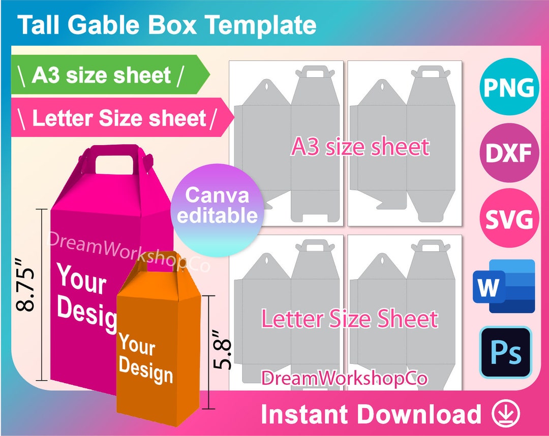 Bundle Tall Gable Box Template, Box With Handle Template, Gift Box ...