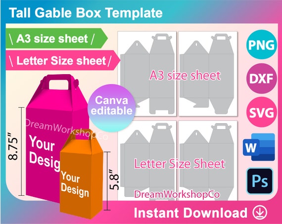 Bundle Tall Gable Box Template Box With Handle Template Gift - Etsy ...