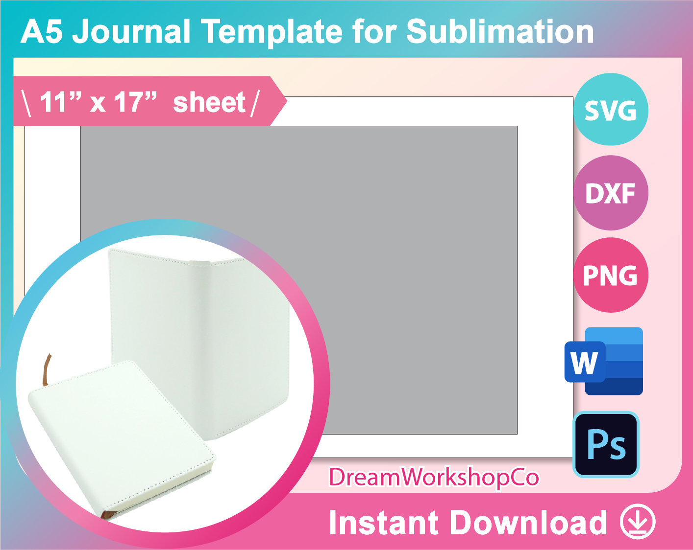 A5 Journal Sublimation Template, A5 Note Book Template for Sublimation ...