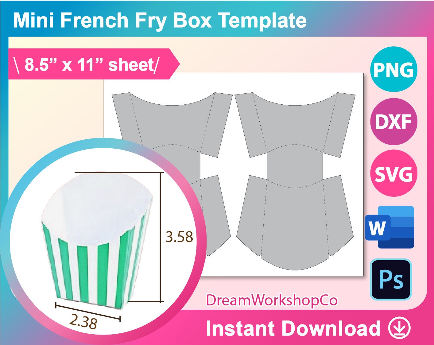 French Fry Box Template SVG DXF Ms Word Docx Png Psd - Etsy Australia
