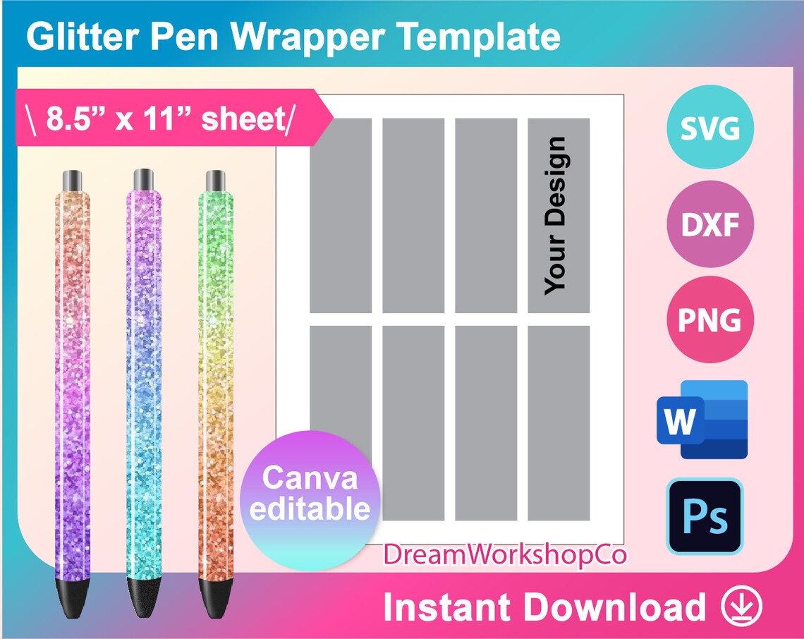 Glitter Pen Wrapper Template, Glitter Pen Box Template SVG, DXF, Canva ...