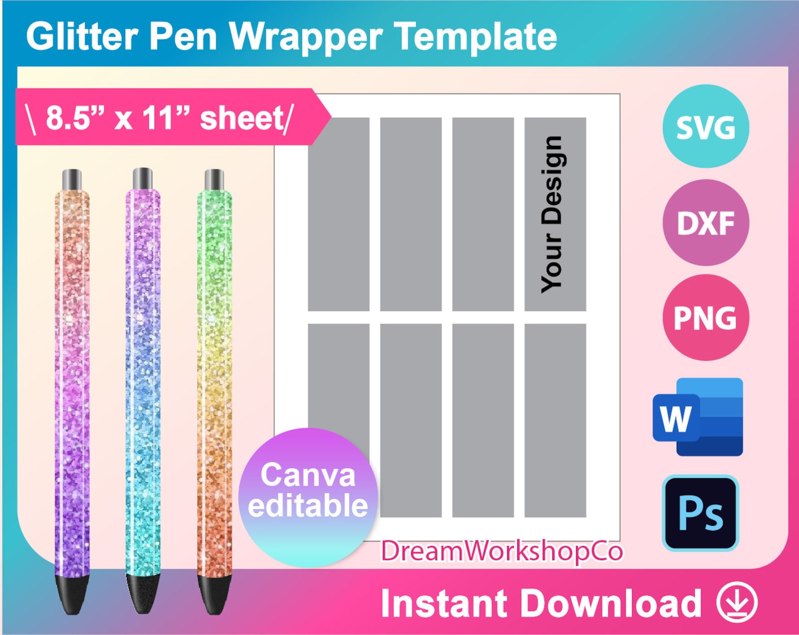 Glitter Pen Wrapper Template Glitter Pen Box Template SVG - Etsy