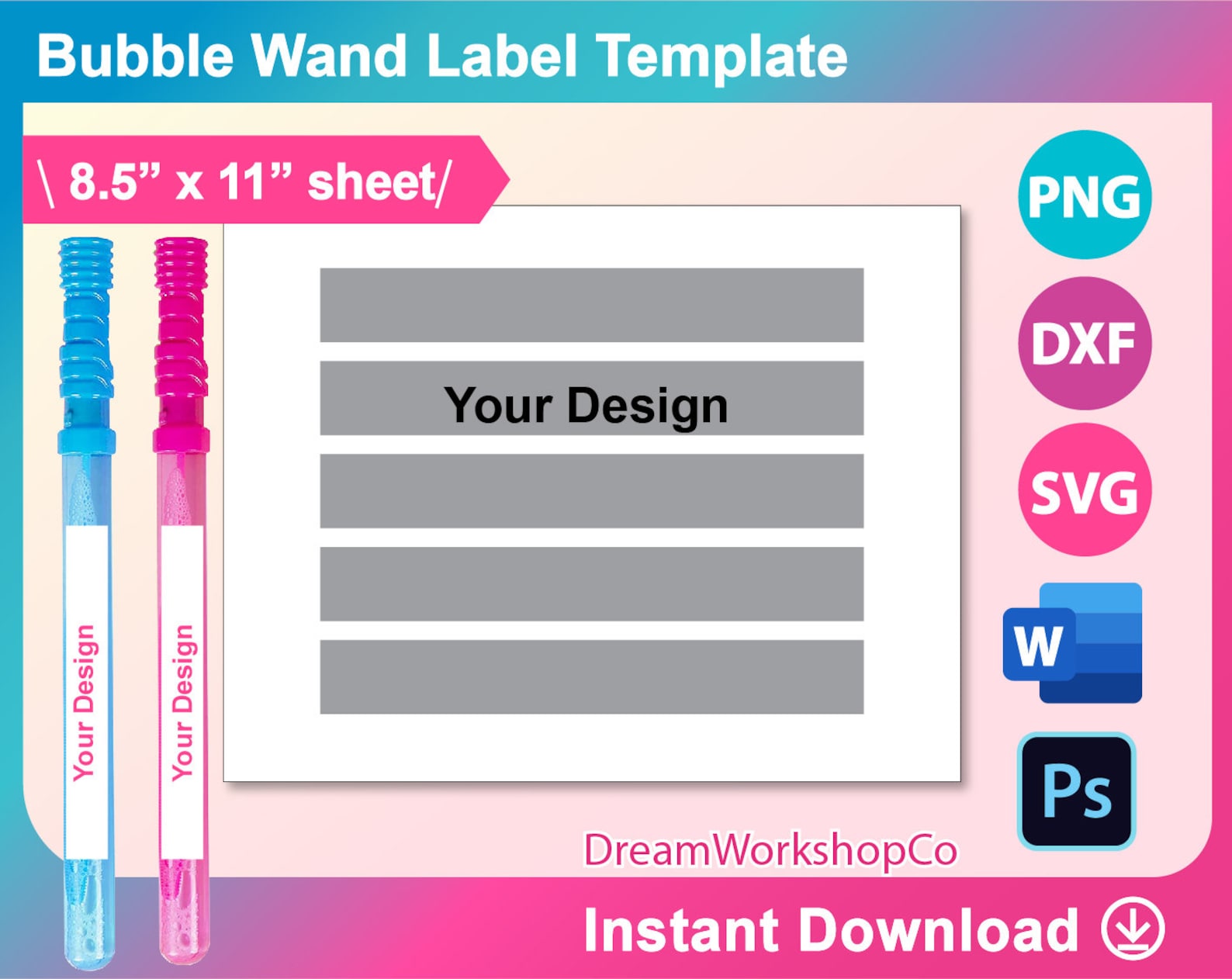 Bubble Wands Label Template Bubble Bottle Label Template - Etsy