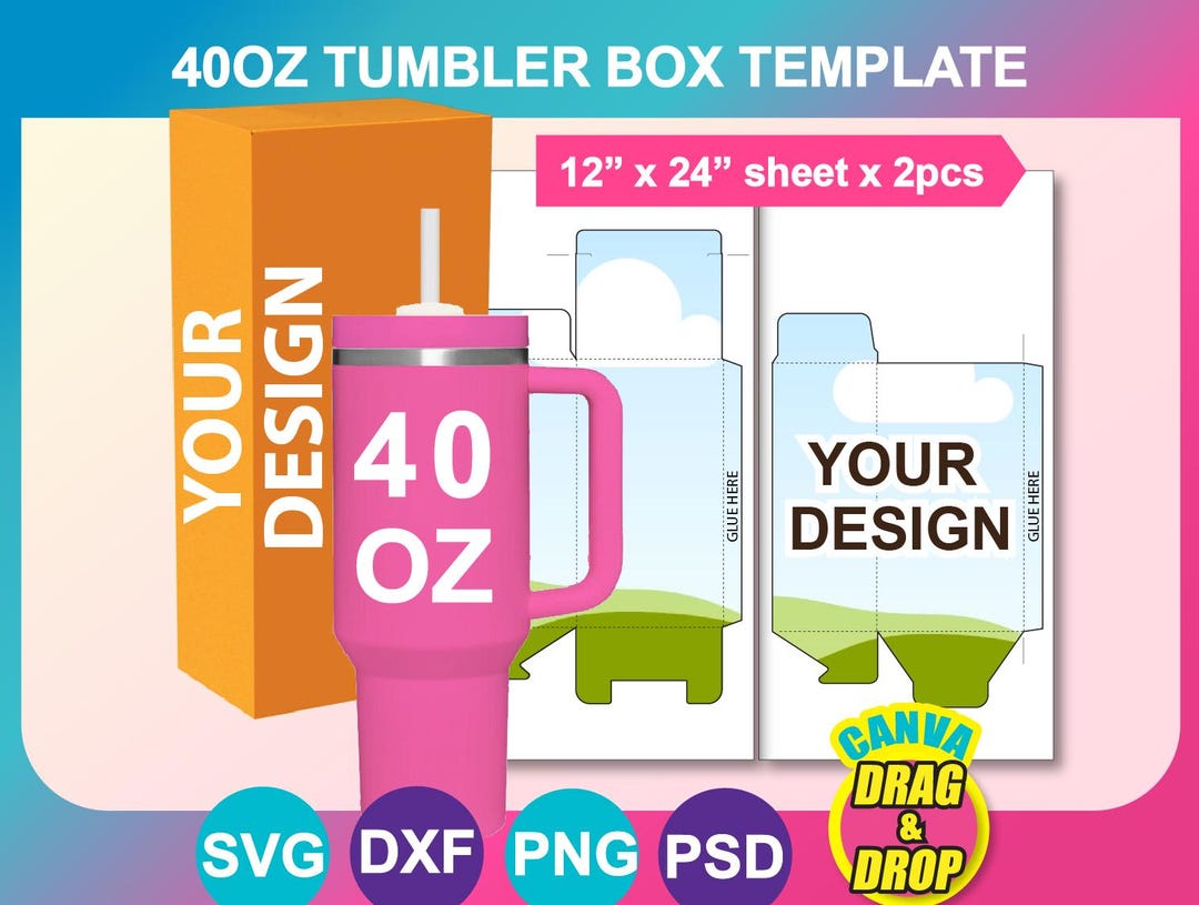 40oz Tumbler Box Template, Straight, Canva, PSD, PNG, SVG, Dxf 8.5x11 ...