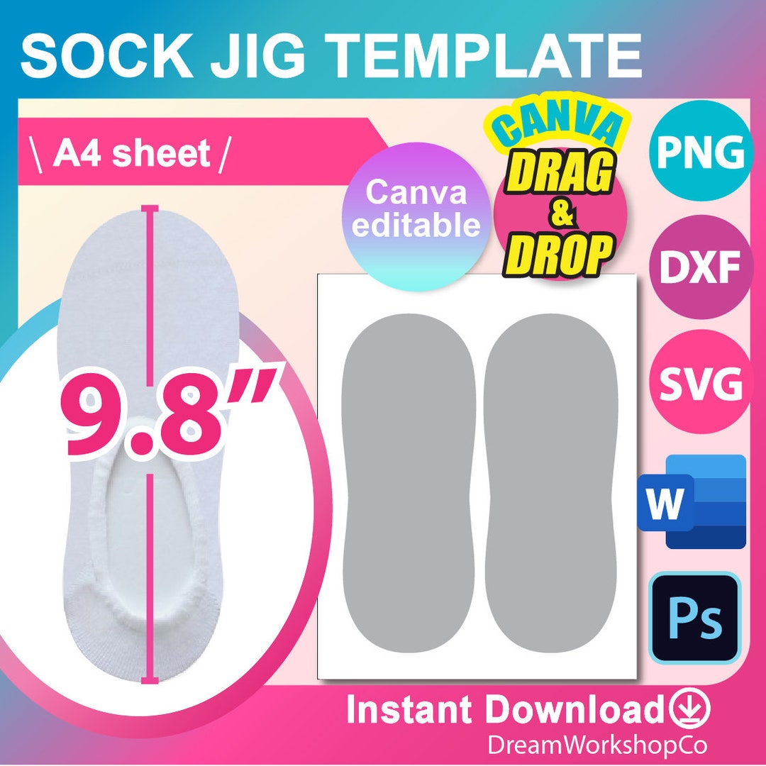 Sock Jig Template, No Show Sock Jig Template, Sublimation, Canva, SVG, DXF, Ms Word Docx, Png ...