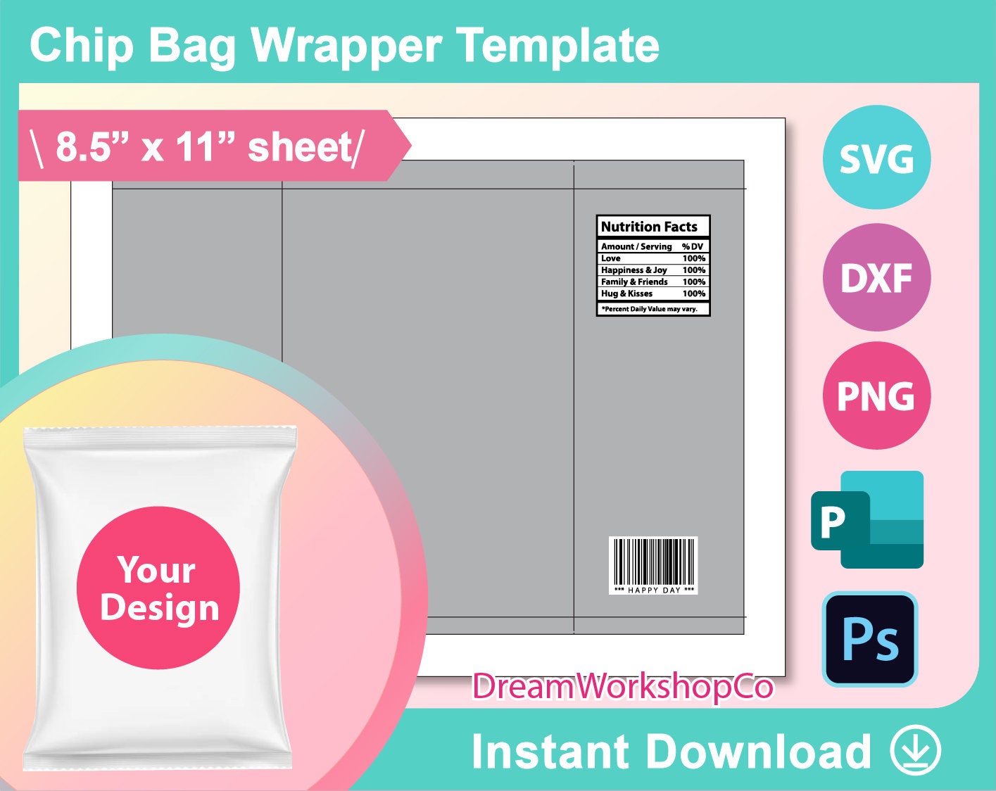 Chip Bag Template Chip Bag Blank Template SVG DXF | Etsy