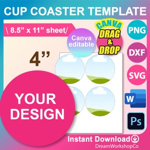 4inch Cup Coaster Template, Coaster Template SVG, DXF, Canva, Ms Word ...