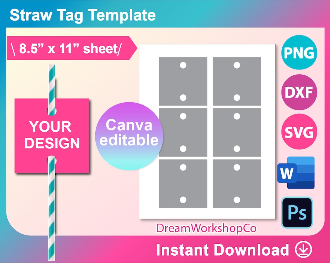 Straw Tag Template, Straw Tag SVG Template, Svg, DXF, Canva, Ms Word ...