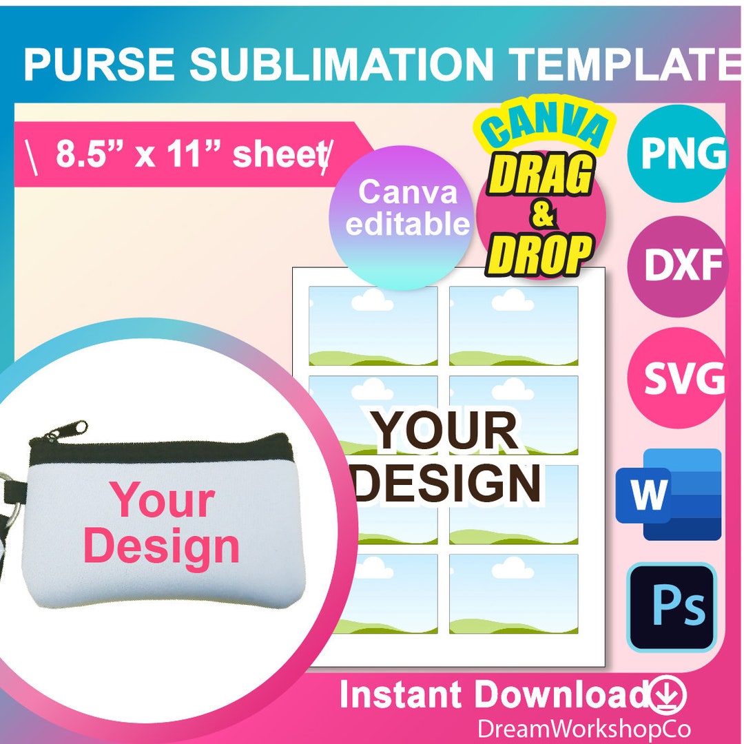 Purse Sublimation Template, Coin Bag Template, Canva, SVG, DXF, Psd ...