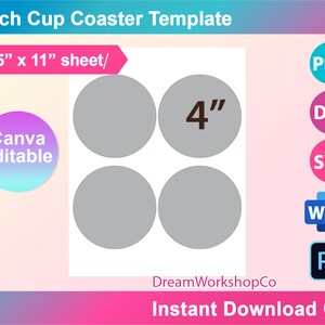 4inch Cup Coaster Template, Coaster Template SVG, DXF, Canva, Ms Word ...