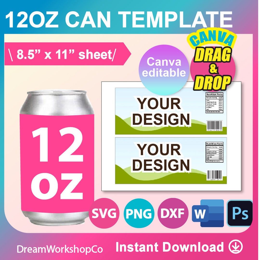 12oz Soda/beer Can Template: Customizable Label (digital Download) - Etsy