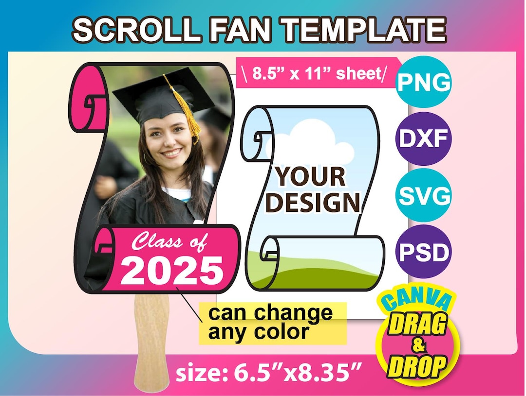 Scroll Fan Template, Graduation Fan, Template, PSD, SVG, DXF, Ms Word ...