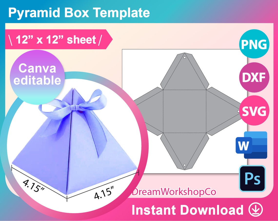 Pyramid Gift Box Template Wedding Favor Box Template Candy - Etsy