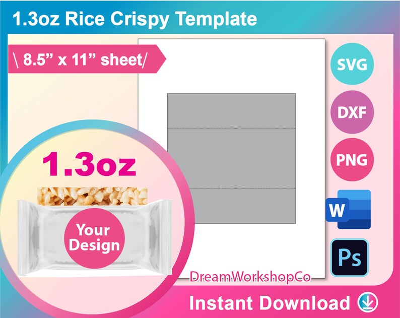 Rice Crispy Template Rice Crispy Blank Template SVG DXF Ms - Etsy