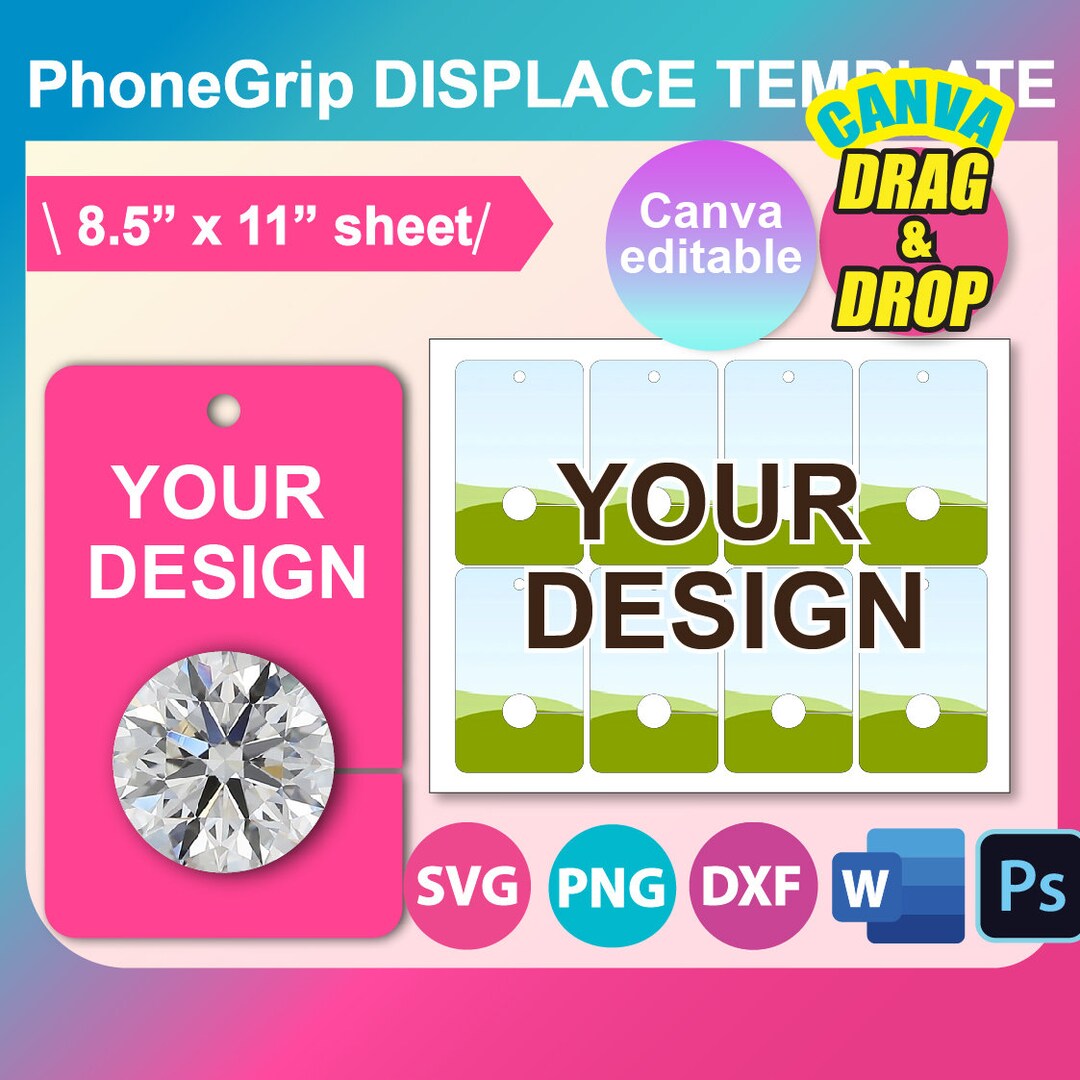 Phone Grip Display Card, Phone Grip Card Template, SVG, DXF, Ms Word ...
