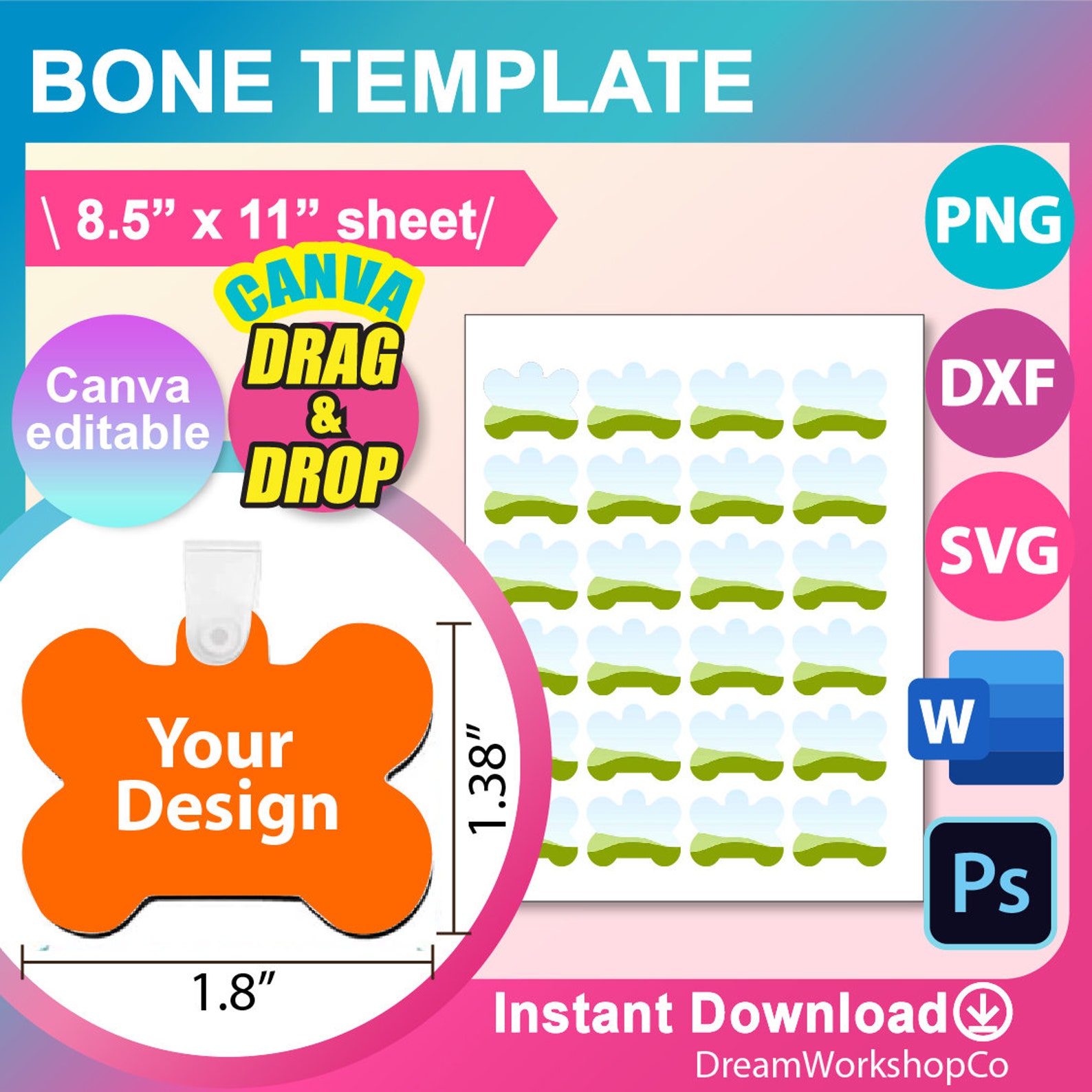 Bone Keychain Template, Bone Tag Template, Bone Tag SVG, Sublimation ...
