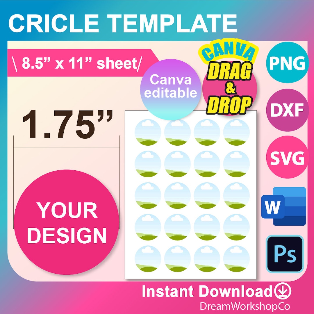 1.75" Circle Template, Cutlery Set Template, Canva, SVG, DXF, Ms Word ...