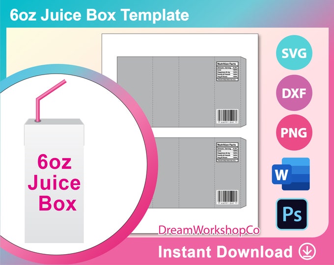 6oz Juice Box Wrapper Template SVG DXF Ms Word Docx Png - Etsy