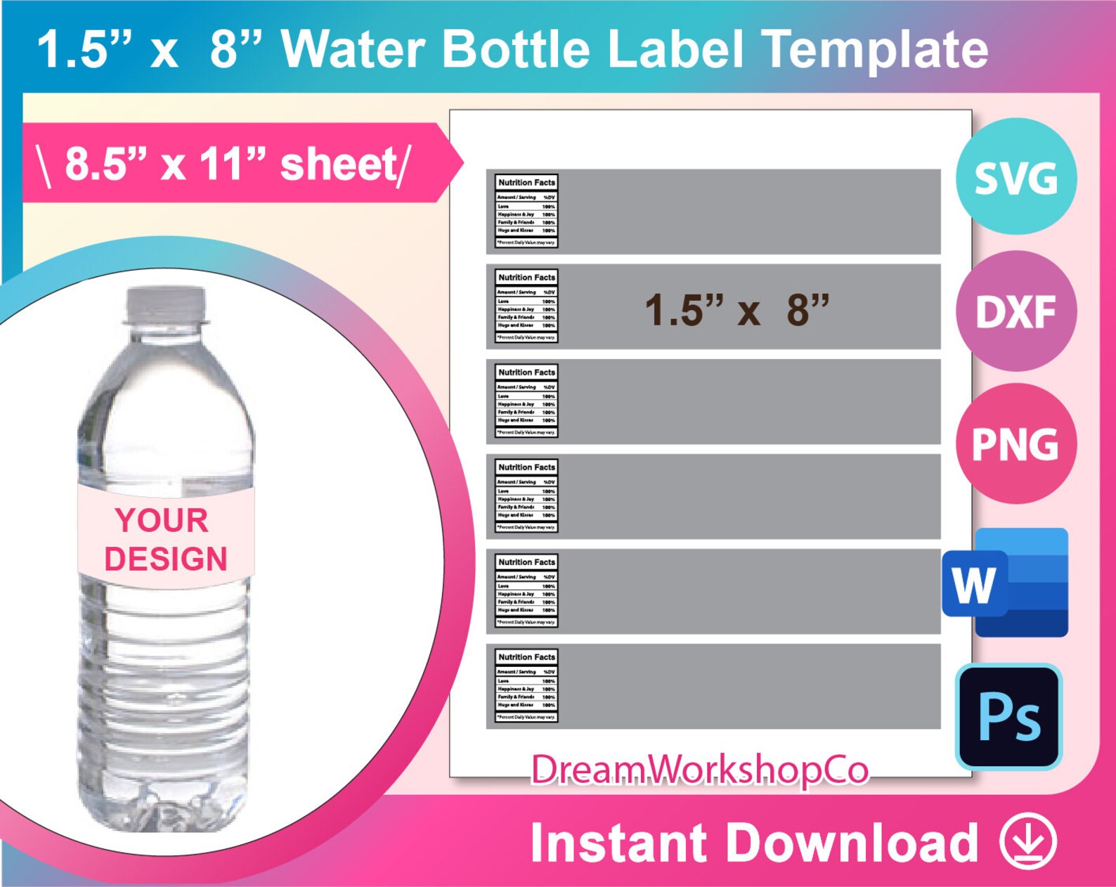Water Bottle Labels Template Water Bottle Label Blank - Etsy