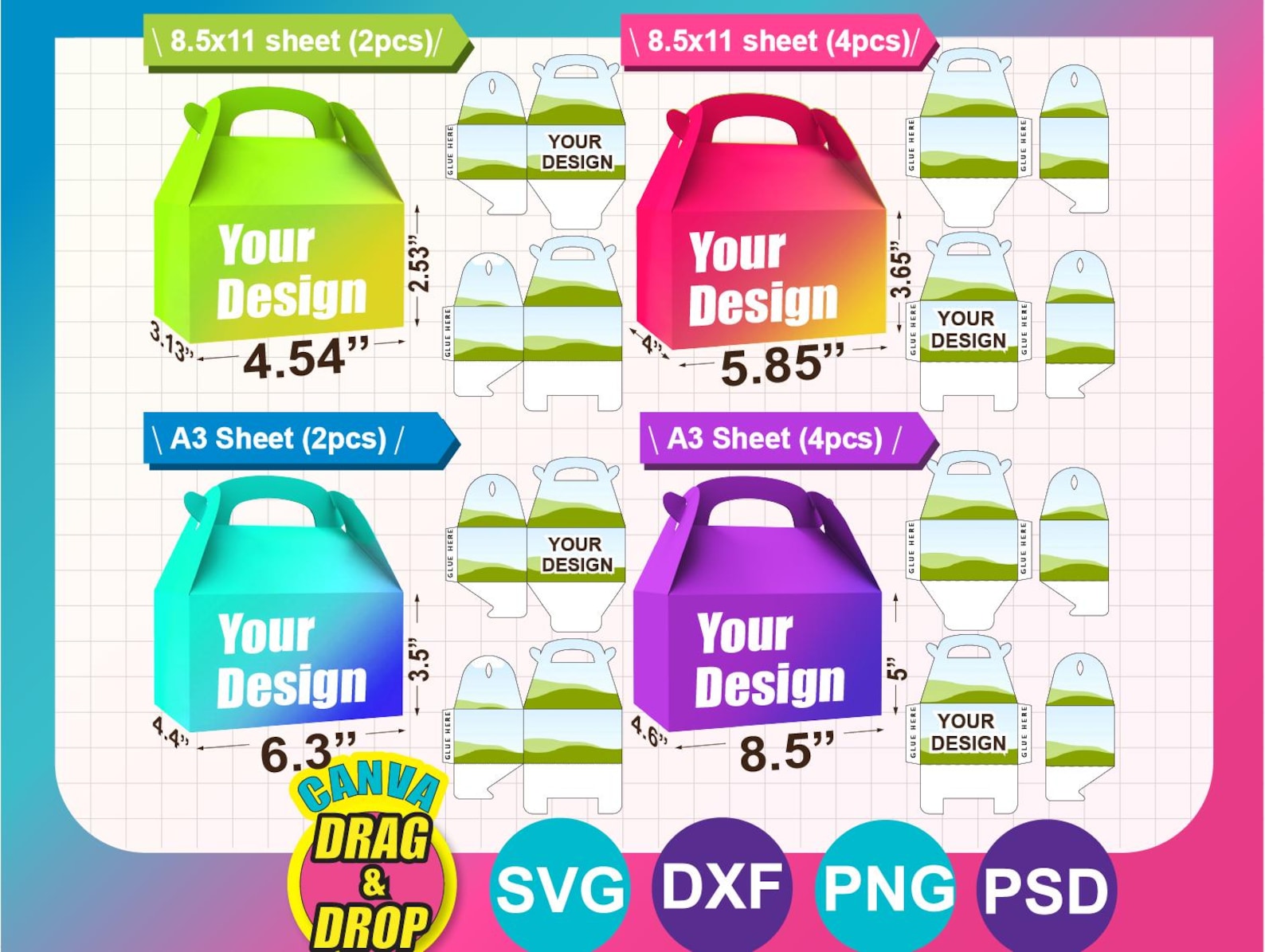 SALE!! Bundle Gable Box Template, Bundle Gable SVG, Canva, DXF, Ms Word ...