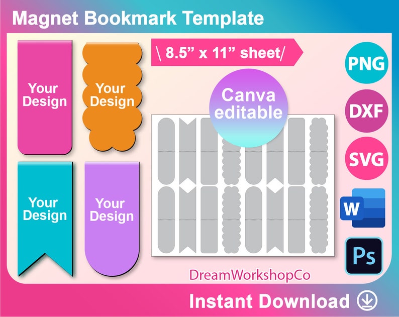 Magnetic Bookmark Template Bookmark Template SVG Canva DXF - Etsy