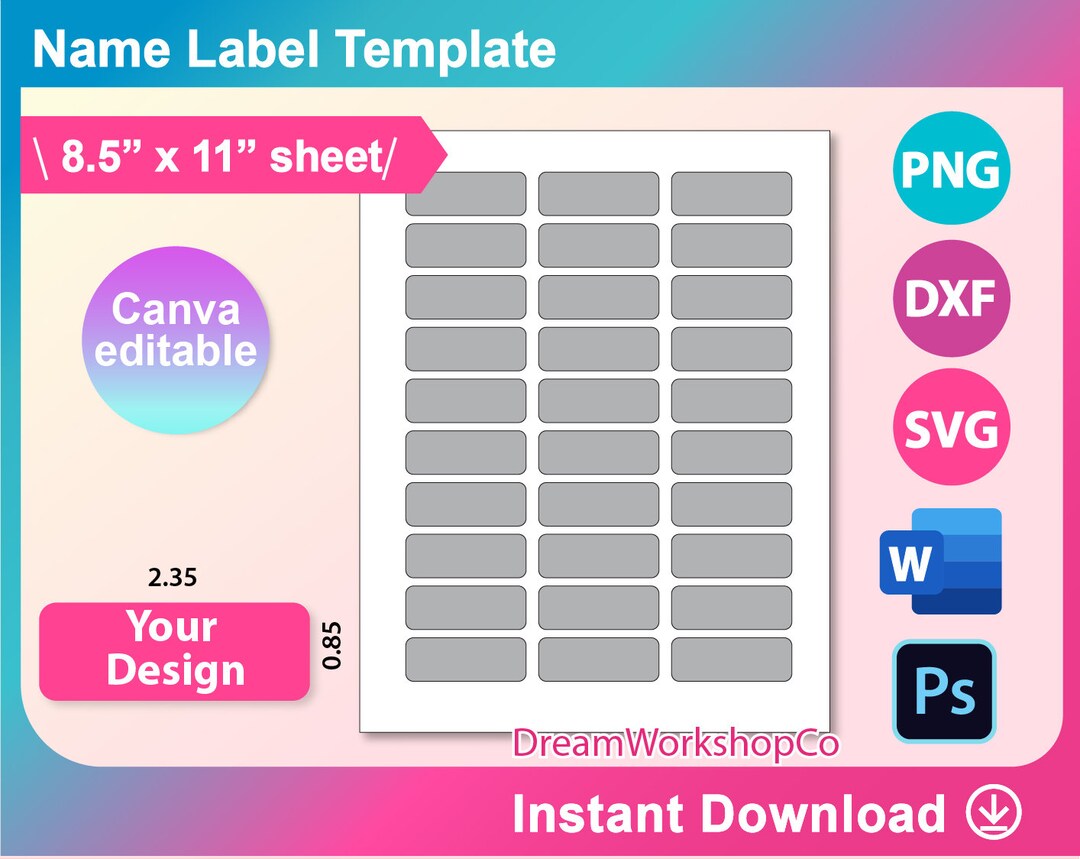 Name Label Template SVG DXF Canva Ms Word Docx Png Psd - Etsy Canada