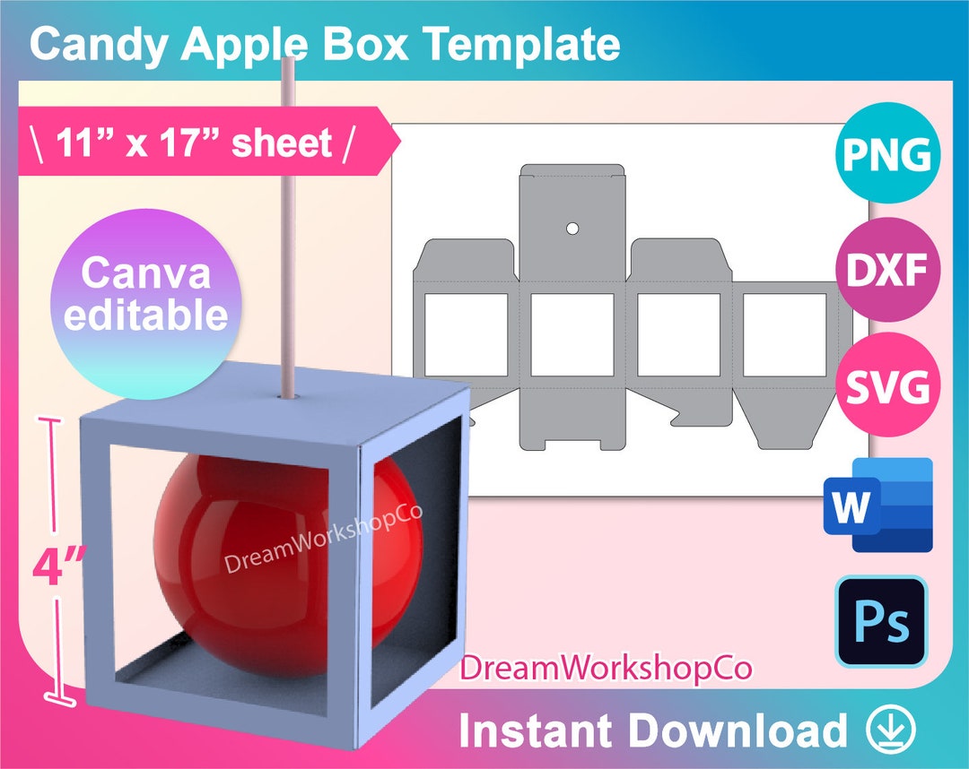 Caramel Apple Box Template, Cake Pop Box Template, PSD, SVG, DXF, Ms ...