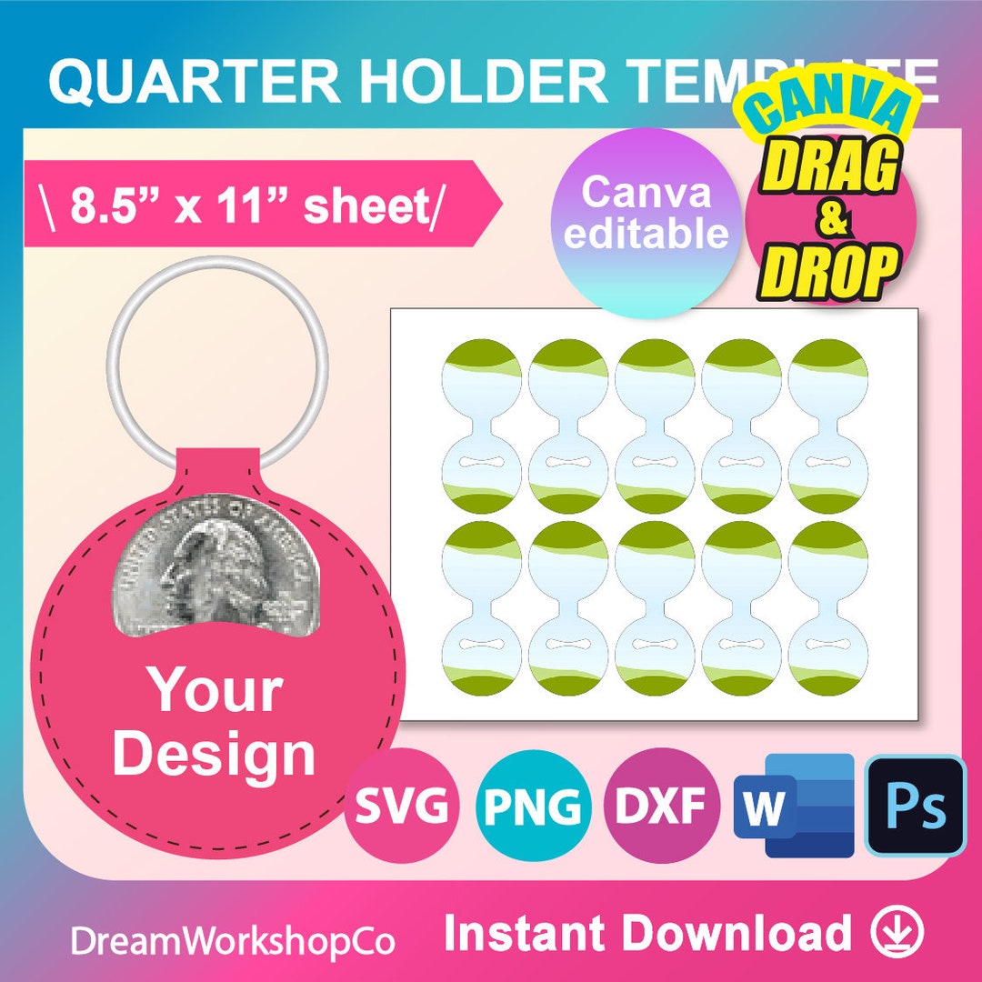 Coin Holder, Quarter Holder Template, SVG, DXF, Ms Word, Canva, Png ...