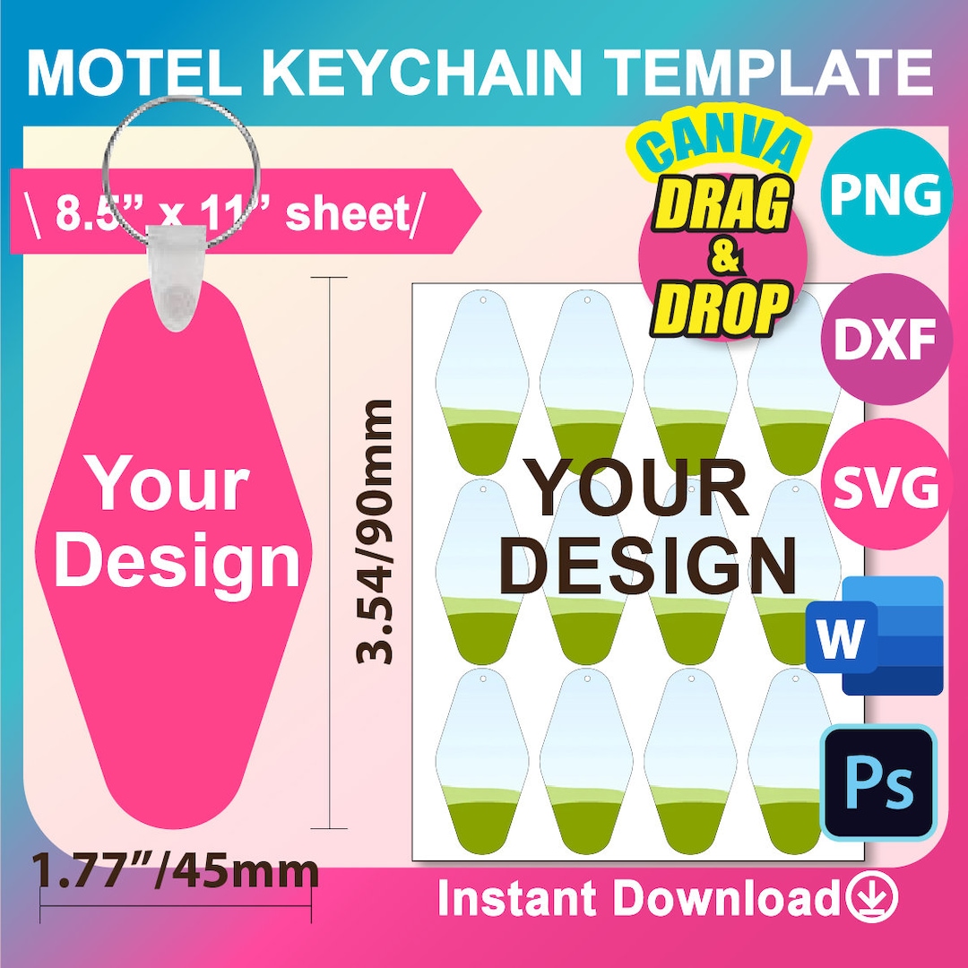 Motel Keychain Template, Sublimation Template, SVG, DXF, Ms Word Docx ...