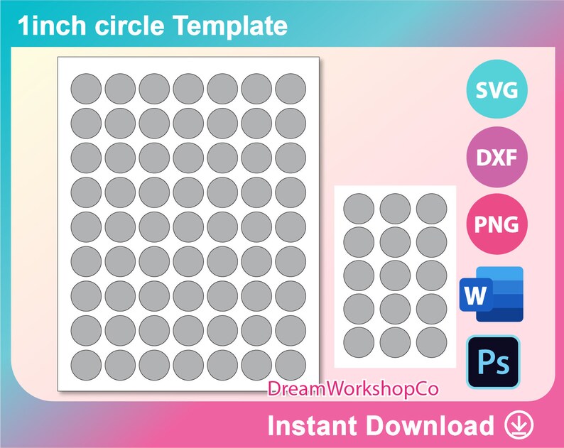 1inch Circle Template Multipurpose Labels SVG DXF Ms Word | Etsy