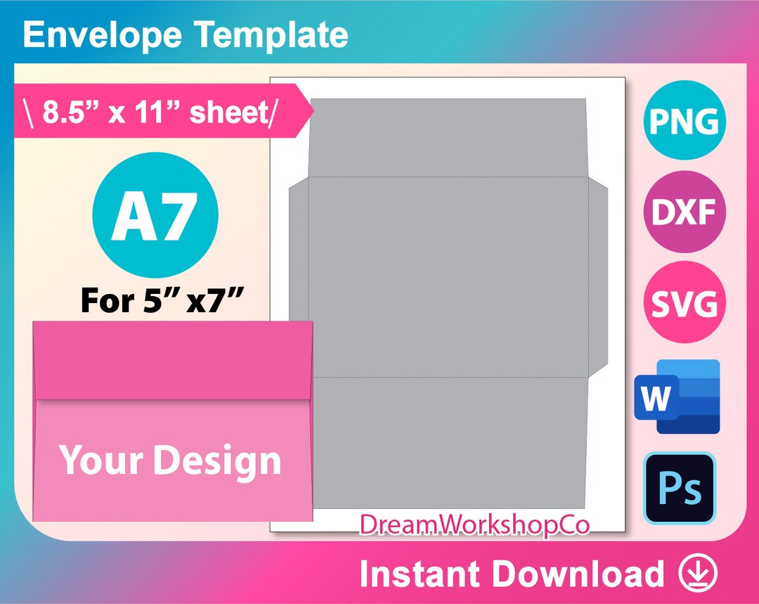 A7 Envelope Template, for 7"x 5" Card Envelope Template, Ms Word, PSD ...
