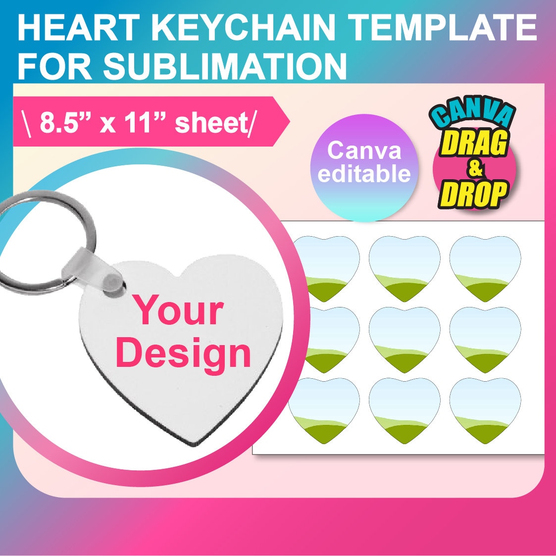 Heart Keychain Sublimation Template, Canva, SVG, DXF, Psd, Png, Digital ...