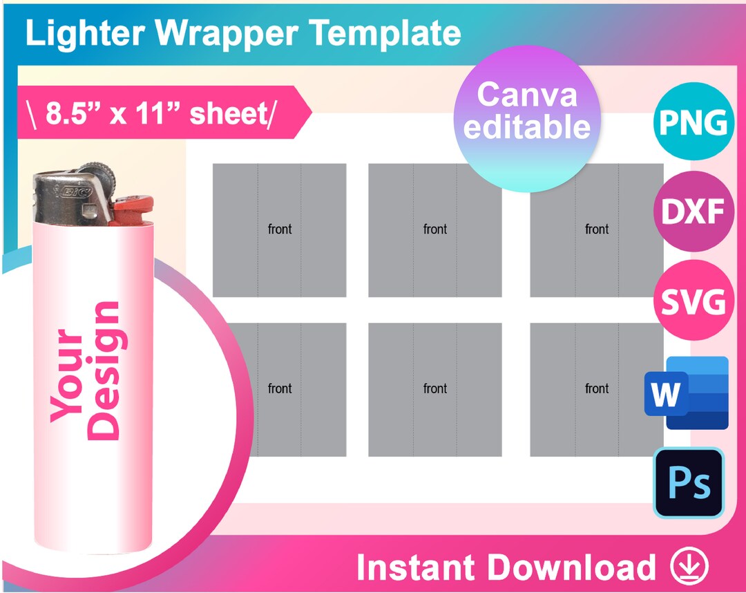 Lighter Label Template, Lighter Wrapper Template, Sublimation Template ...