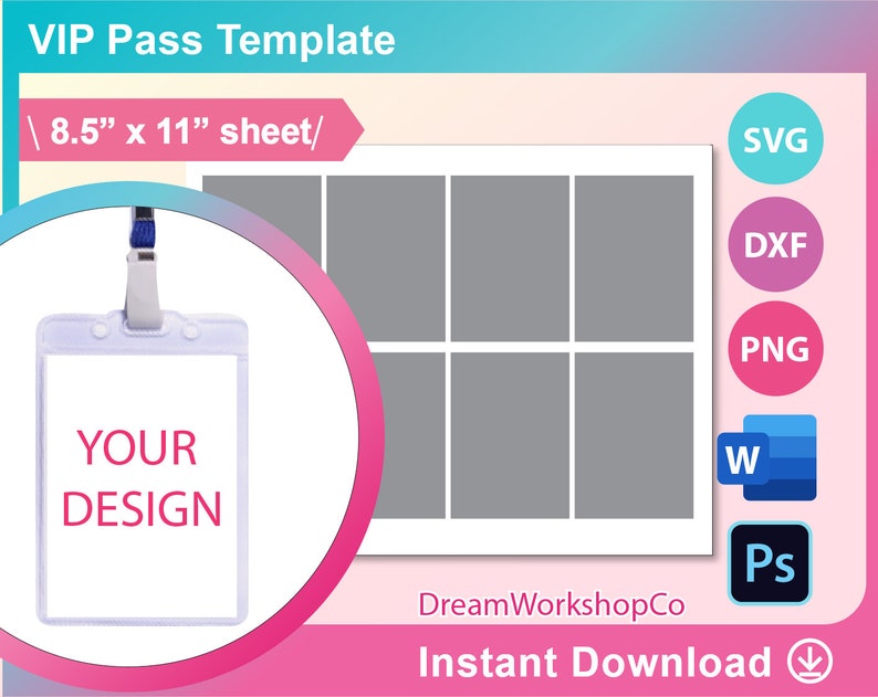 VIP Pass Blank Template ID Badge Template Svg DXF Ms Word - Etsy