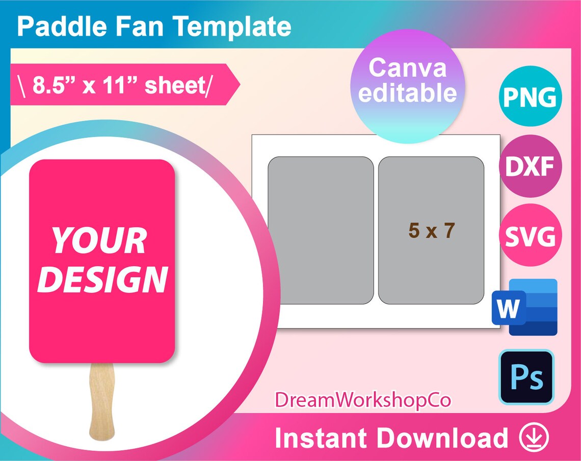 Rectangle Paddle Fan Template Canva PSD SVG DXF Ms Word - Etsy