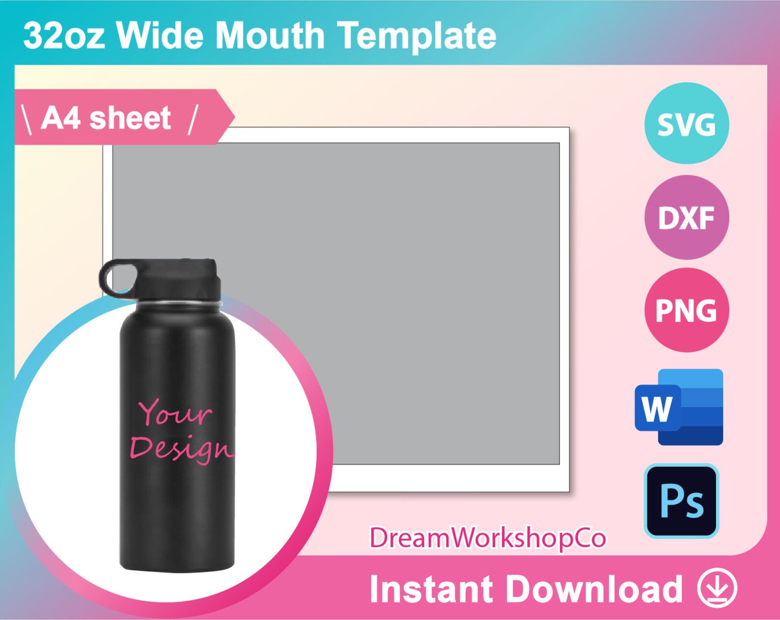 32oz Wide Mouth Hydro Water Bottle Template Sublimation | Etsy