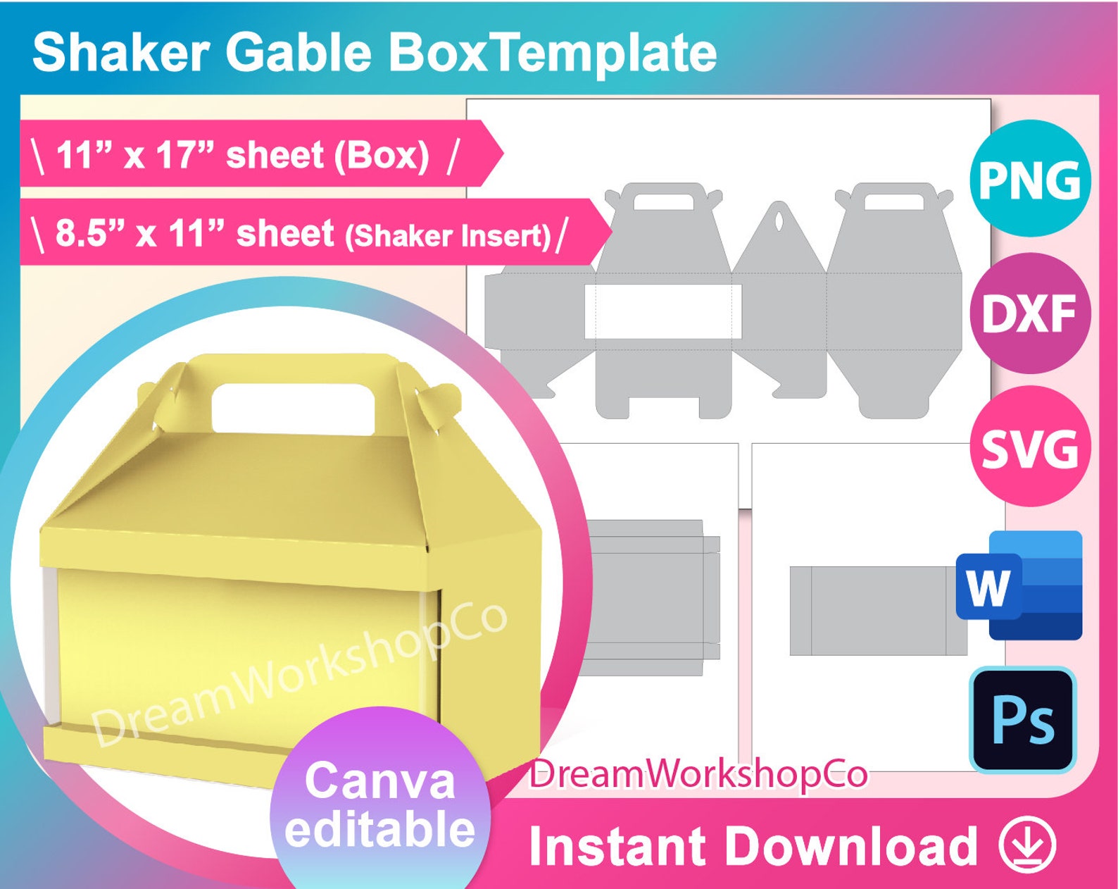 Shaker Gable Box Template, Box With Handle Template, Gift Box SVG ...