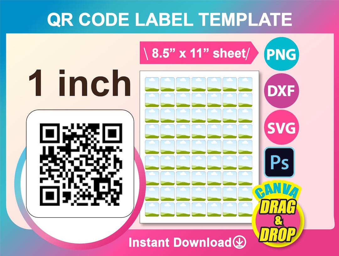 1inch Square QR Code Label Template, Multipurpose Labels, SVG, DXF ...