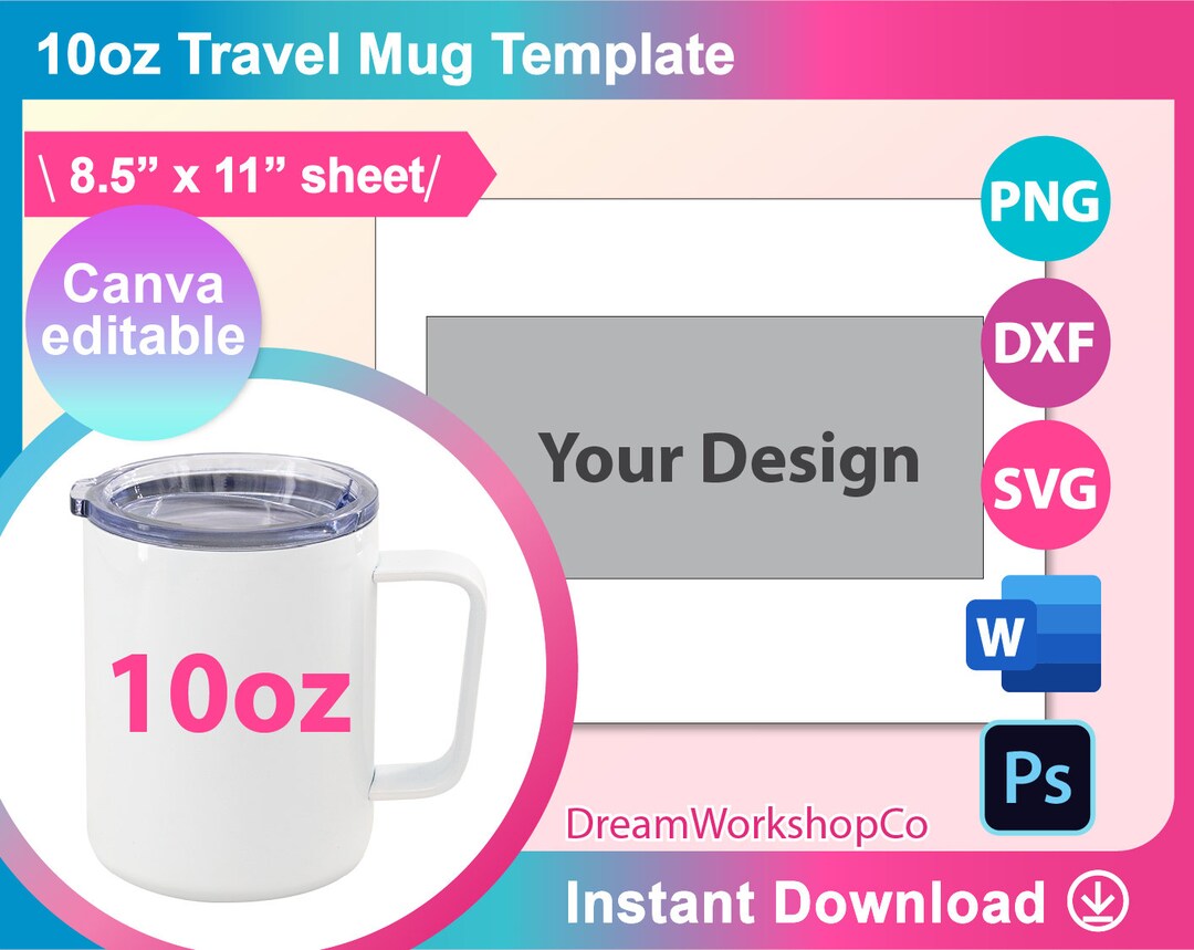 10oz Travel Mug Template Coffee Tumbler Sublimation - Etsy