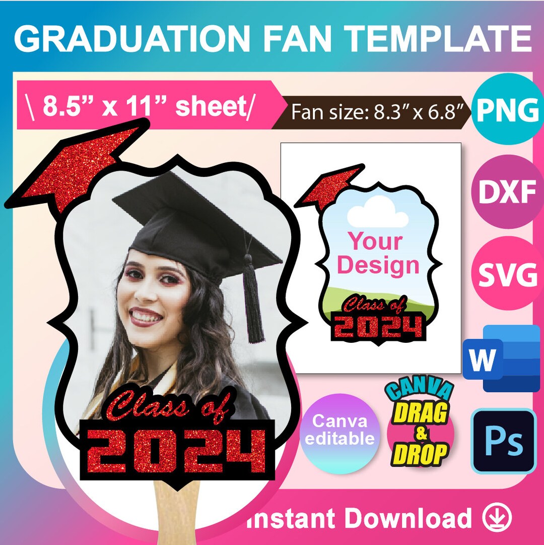 Red Graduation Fan Template, Graduation Paddle Fan, PSD, SVG, DXF, Ms ...
