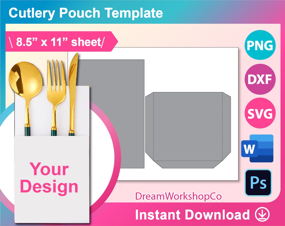 Cutlery Pouch Template Cutlery Set Template Cutlery Paper - Etsy