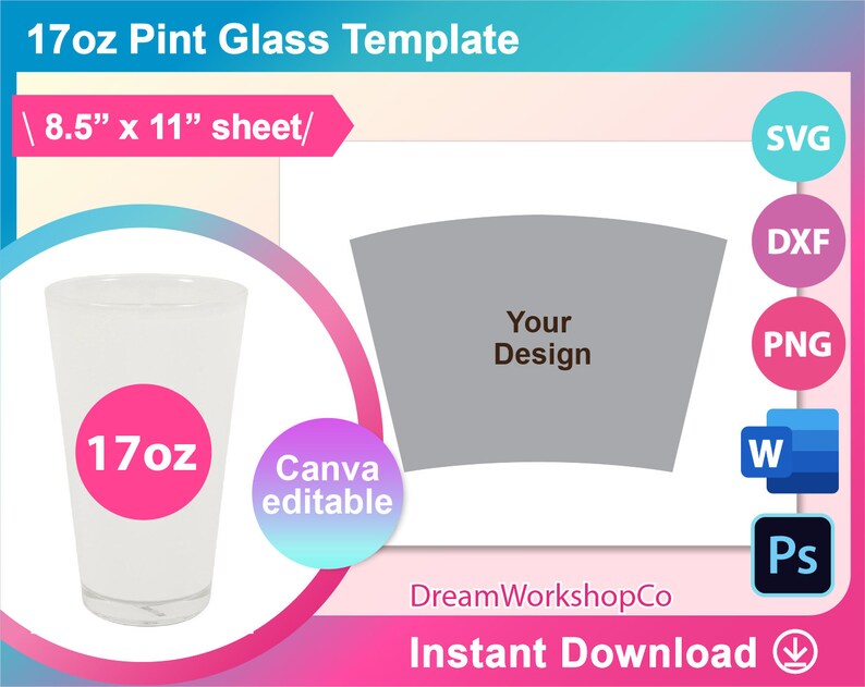 17oz Pint Glass Template: Sublimation Design (digital Download) - Etsy