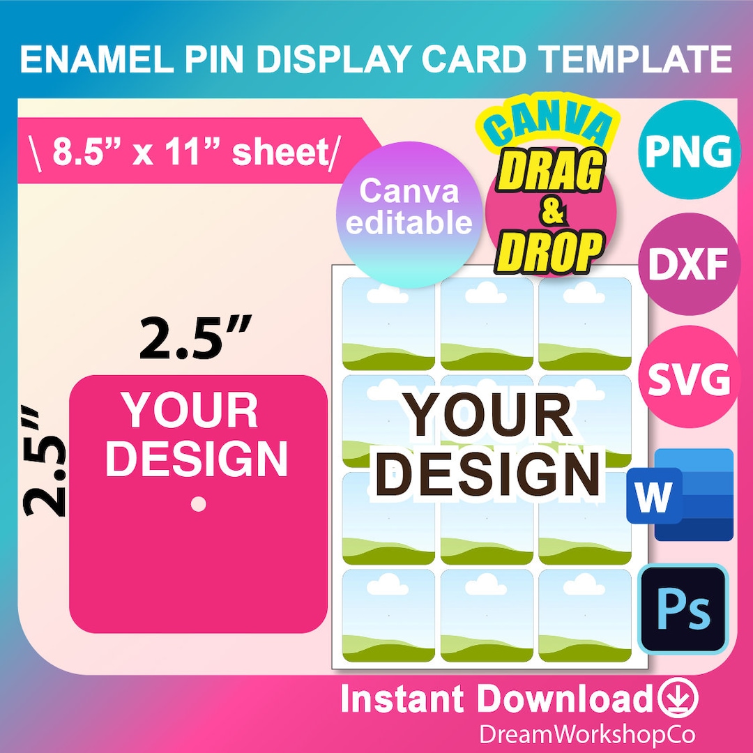 Enamel Pin Display Card Template, Keychain Display Card Template, SVG ...