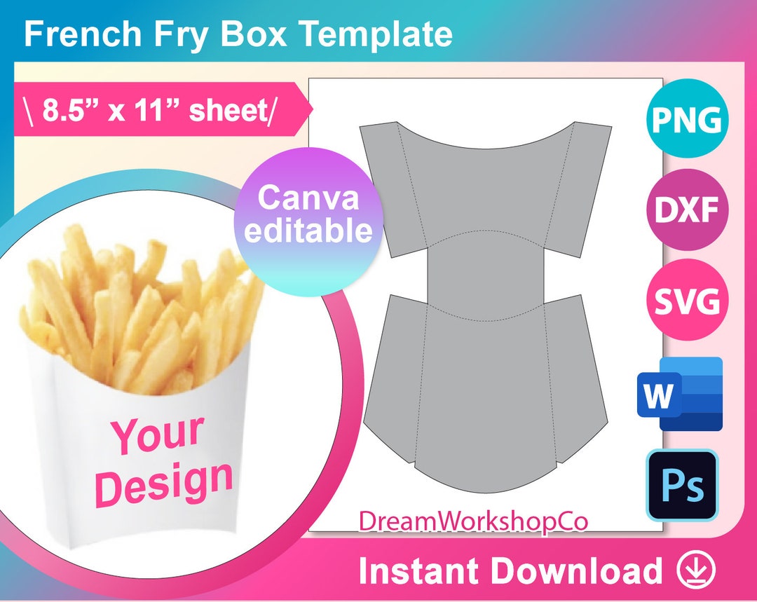 French Fry Box Template SVG DXF Ms Word Docx Png Psd - Etsy