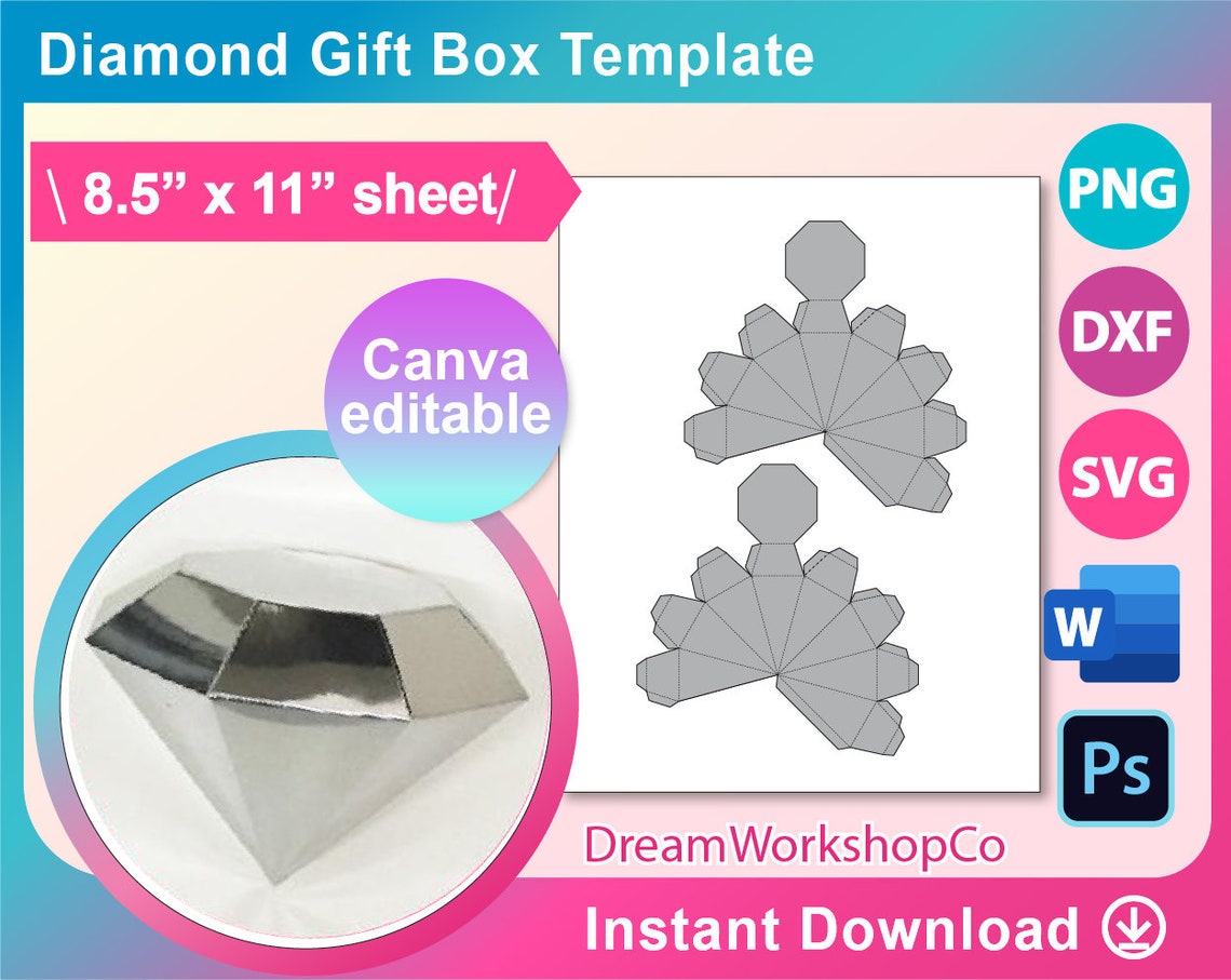 3D Diamond Gift Box Template Candy Box Template. Canva PSD - Etsy
