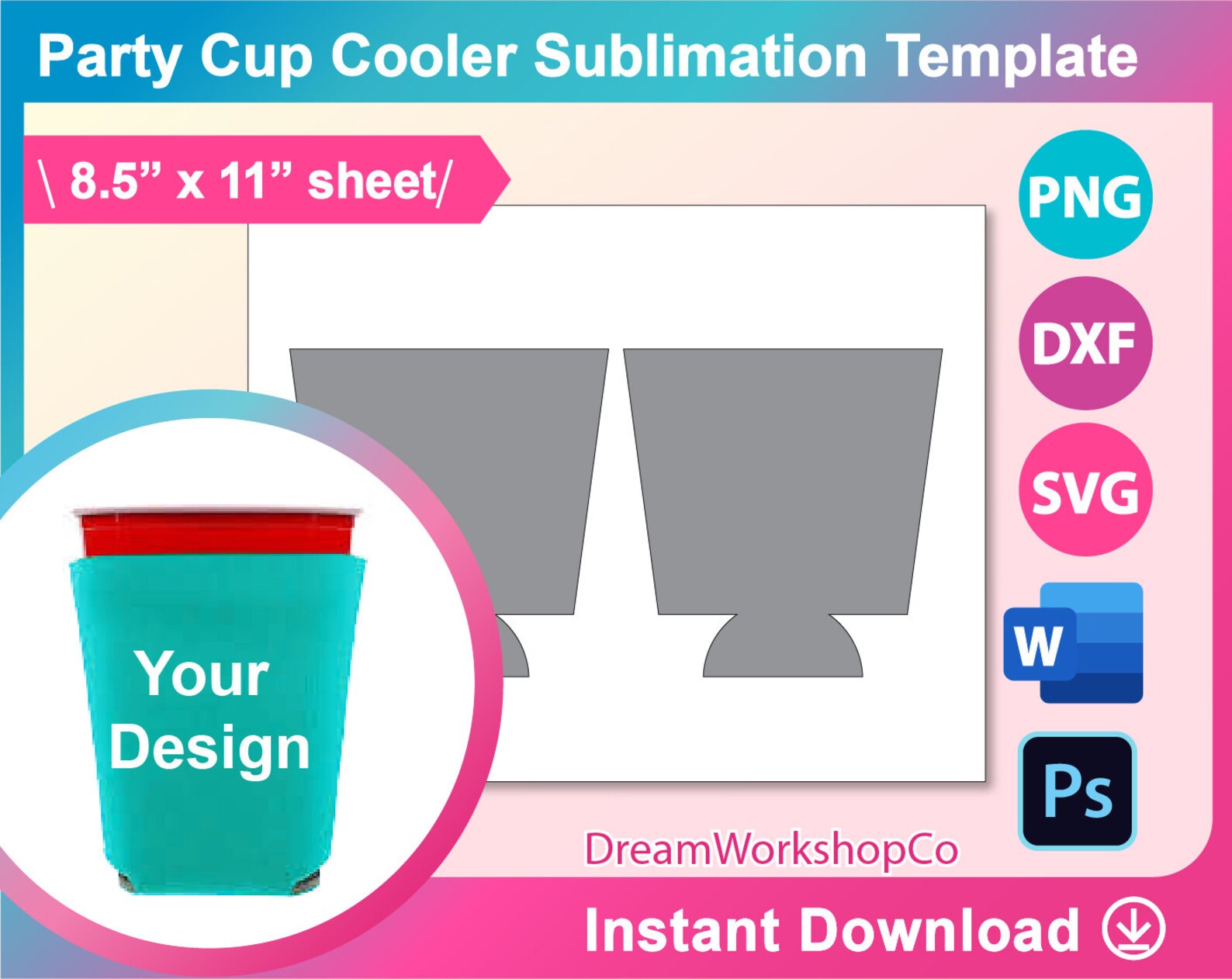 Party Cup Cooler Template Beer Cooler Template Sublimation - Etsy