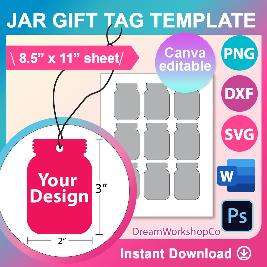 Jar Gift Tag Template SVG DXF Canva Ms Word Docx Png - Etsy