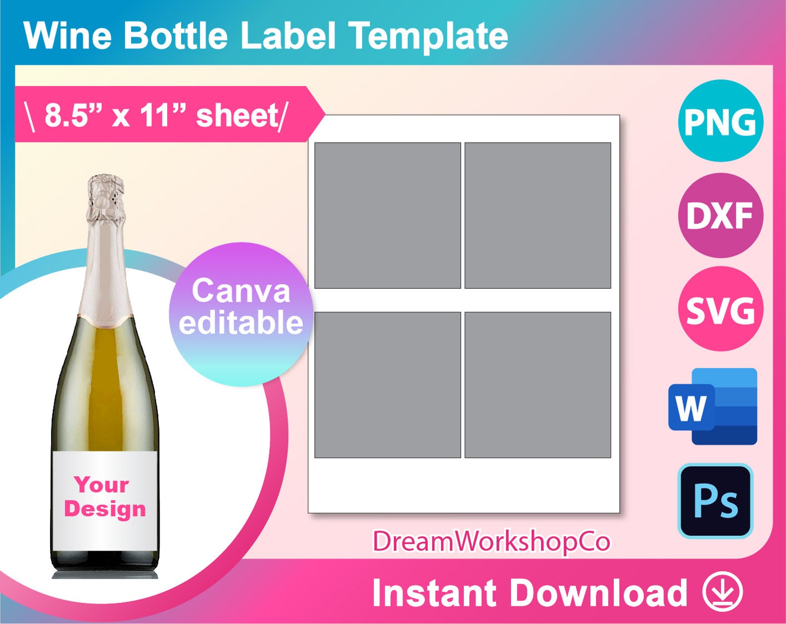 750ml Champagne Wine Bottle Label Template . Mini Champagne - Etsy