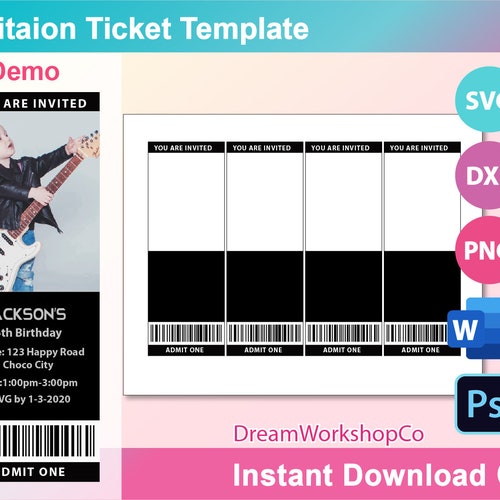 Invitation Ticket Template black Color Ms Word PSD PNG - Etsy