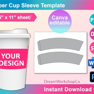 Paper Cup Sleeve Template, Coffee Cup Sleeve Template, Canva, SVG, DXF ...